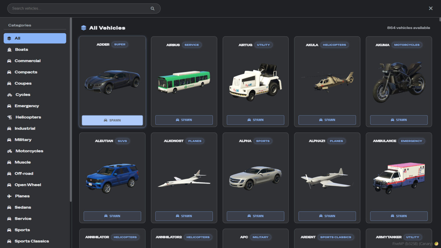 VehicleSpawner [ESX,QB] | FiveM Store